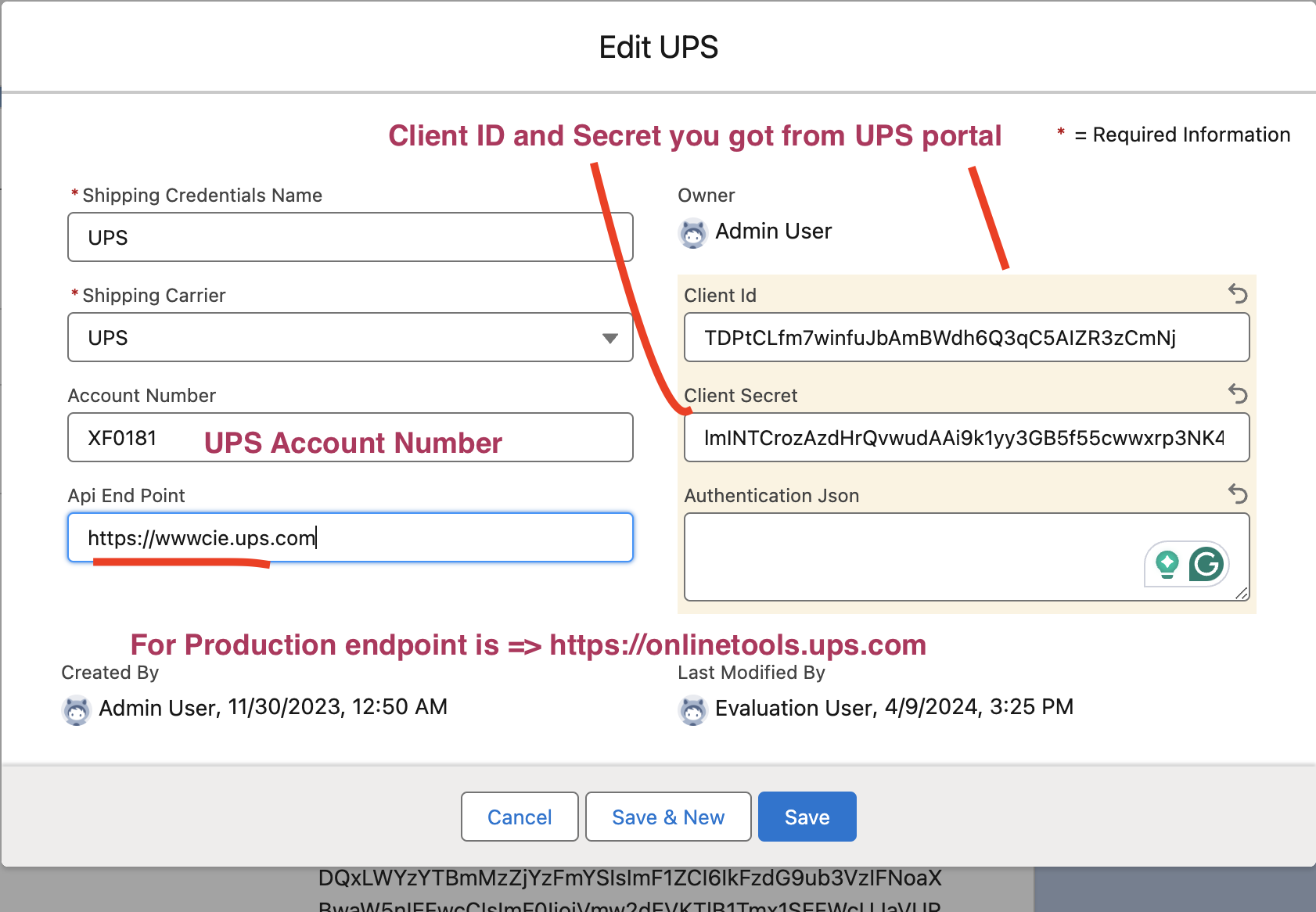 Configure UPS Account in Salesforce